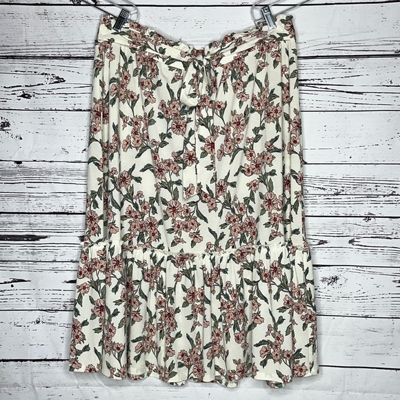 Cato | Skirts | Cato Sz 82w Cream Pink Floral Print Flounce Hemline ...